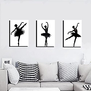 TY-pic2020 Ballet Girl Painting Posters Canvas Painting Yoga Room Ballet Dancers Wall Art Pictures Girls Room Women Bedroom Decor Colour：Black and White Set of 3（11.8"X15.75"）【No Frame】