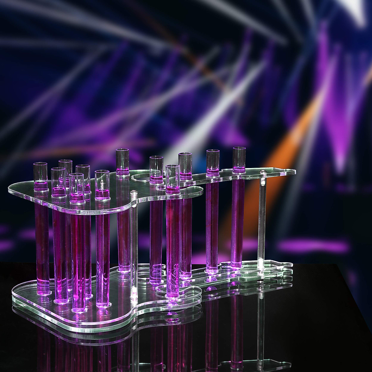 Shot Glass Set for Party- Guitar Shot Glass Holder Perfect for Bar Set Tray- Great for Tequila Shot Set or Whiskey Tray- Shot Caddy Comes with a Set of 12 Viles