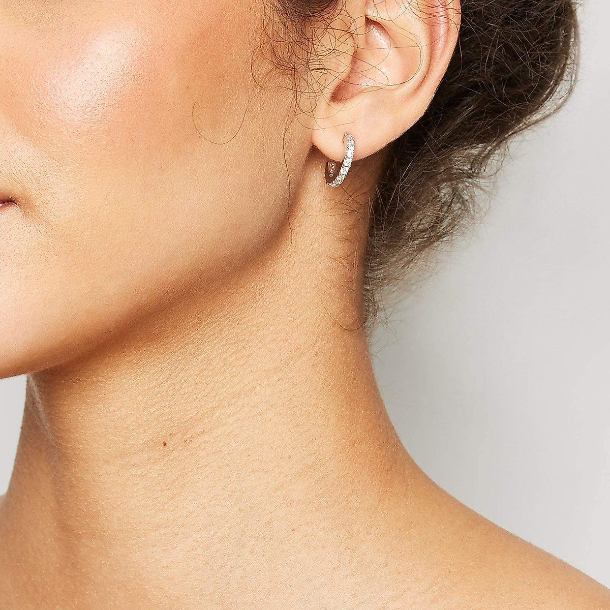 Lancharmed Small Open Hoop Earrings for Women | Hypoallergenic Sterling Silver Post Hoops Earring Second Hole Stone Hoops CZ HOOPS