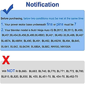 Ninja Blender Replacement Parts, Ninja Bottom Blade 7 Fins Replacement Extractor Blade Parts for Nutri Ninja Auto Iq Bl642 Nn102 Bl682 Bl2013 and More(1 Pack, 2 Gasket Rubber)