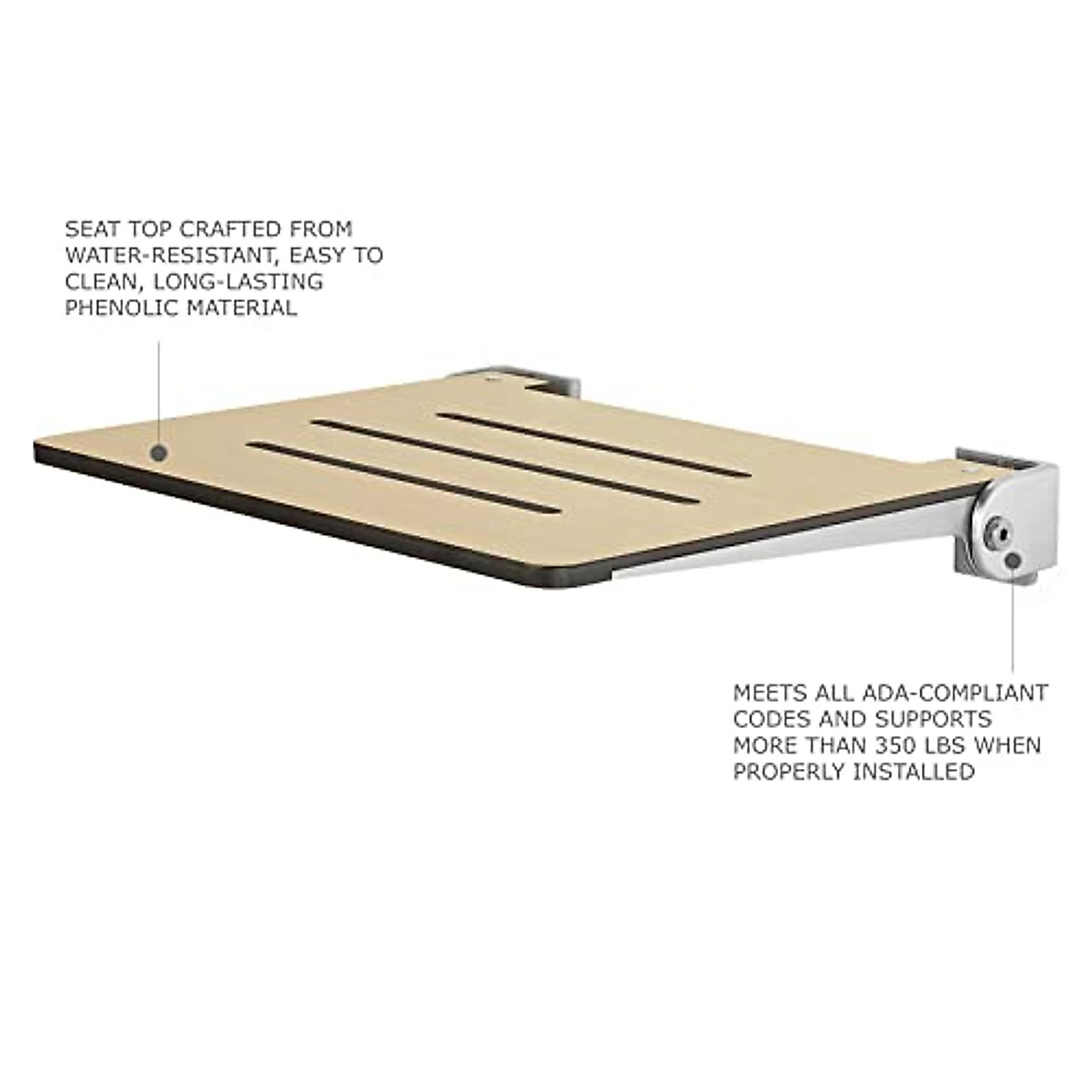 Seachrome SHAFSL-185155-PAAS-S-SL Slimline Folding Wall Mount Shower Bench, Urban Chic Seat with Silver Frame