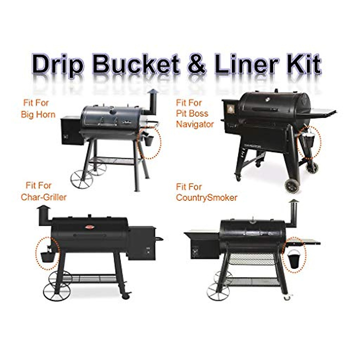 Big Part Black Grease Drip Bucket with12-Pack Disposable Foil Liner Kit Replacement Parts for Oklahoma Joe's, Also Fits Most Wood Pellet Grill & Offset Smokers, White-Black