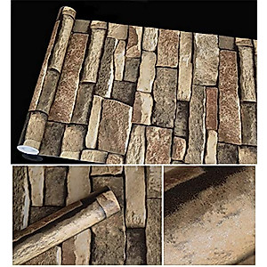 TUOKING 17.7 in x 32 ft Peel and Stick Wallpaper Self-Adhesive Removable Home Decoration, Stone Brick