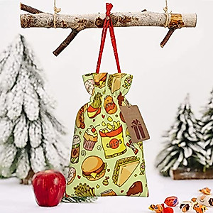 Drawstrings Christmas Gift Bags Funny-Fast-Food-Pizza Presents Wrapping Bags Xmas Gift Wrapping Sacks Pouches Medium