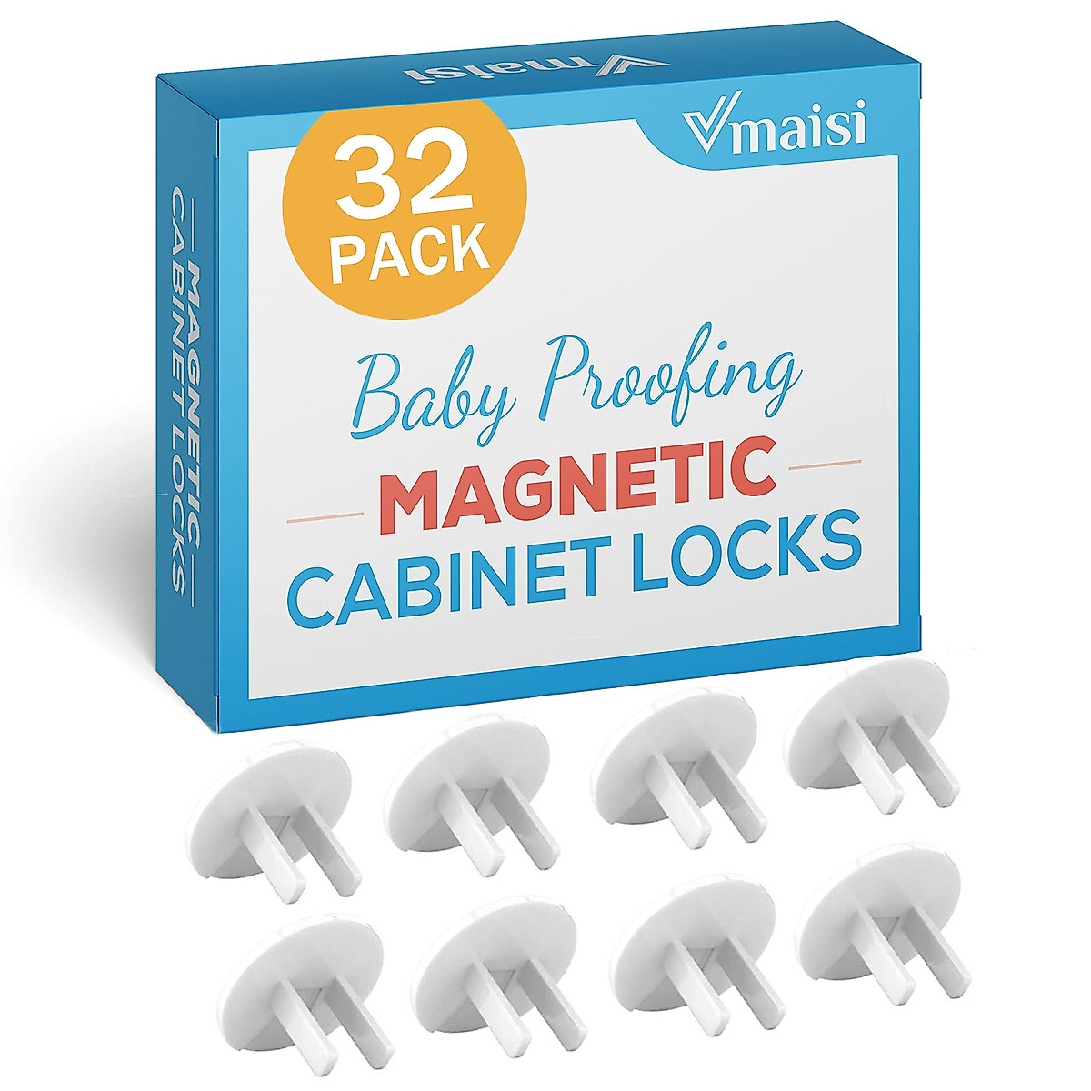 32 Locks Magnetic Cabinet Locks - 4 Magnet Keys bundle with 38 Pack Outlet Covers - 70 Pack Child Safety Kit