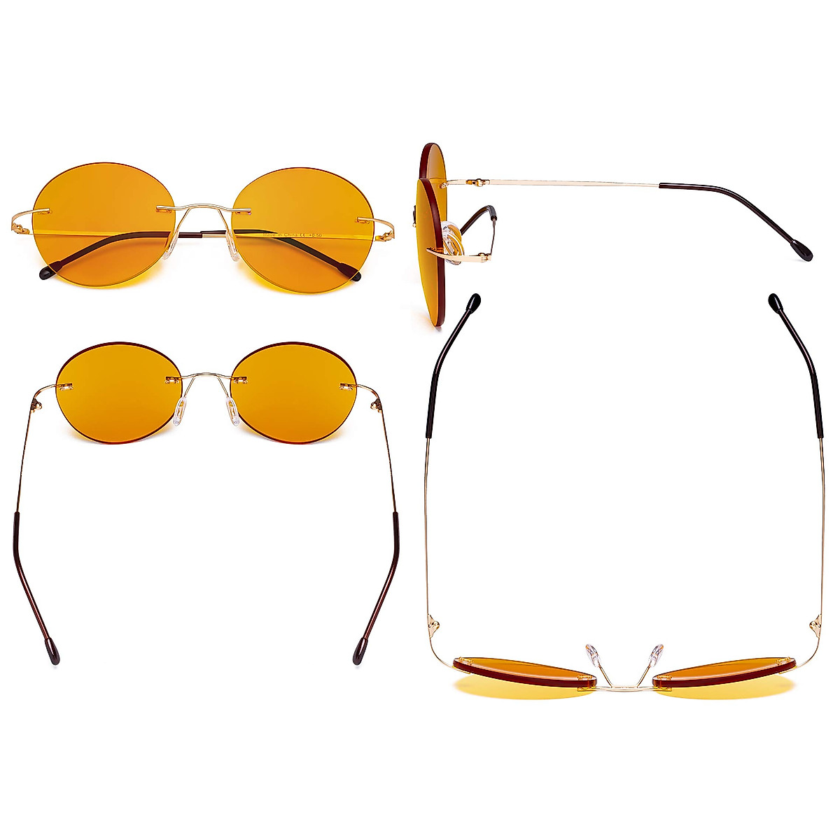 Eyekepper Frameless Blue Light Blocking Glasses - Round Rimless Computer Reading Glasses Men Women Gold +2.00