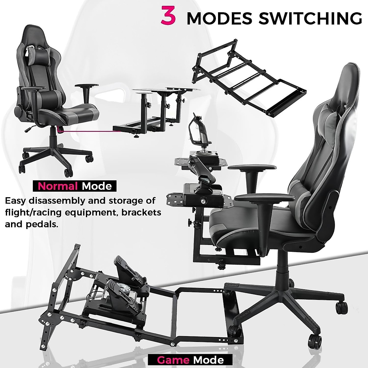 Minneer Flight Racing Joystick Bracket with Gaming Chair Compatible with Logitech/Thrustmaster X56 X52 A10C Hotas Warthog (Include Joystick Mount Base + Stand + Pedal Mount)