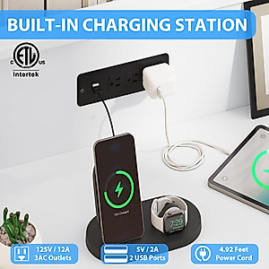 Patikuin White Dresser for Bedroom with LED Light & Charging Station, 6 Drawers Wooden Dressers with Open Space, Modern Chest of Double Wide Drawers for Living Room, Entryway, Hallway TV Stand