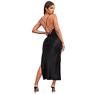 SheIn Women's Sleeveless Criss Cross Backless Side Split Strappy Party Maxi Dress Black Small