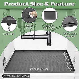 Under Sink Mat for Kitchen, 28" x 22" Silicone Waterproof Moistureproof Shelf Liners Under Sink Liner with Drain Hole, Organizers Fits 30'' Base Cabinets Kitchen Bathroom Cat Litter Box Mat Gate Mat