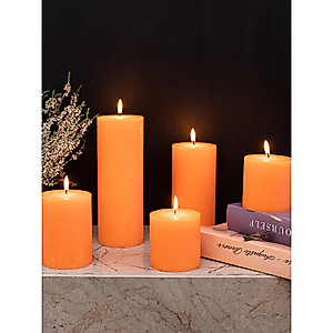 CANDWAX 3x3 Pillar Candle Set of 3 - Decorative Rustic Candles Unscented and No Drip Candles - Ideal as Wedding Candles or Large Candles for Home Interior - Orange Candles