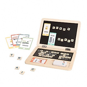 Tooky Toy Children's Wooden Laptop TH819, Magnetic Letters, Chalk, Colour: Beige