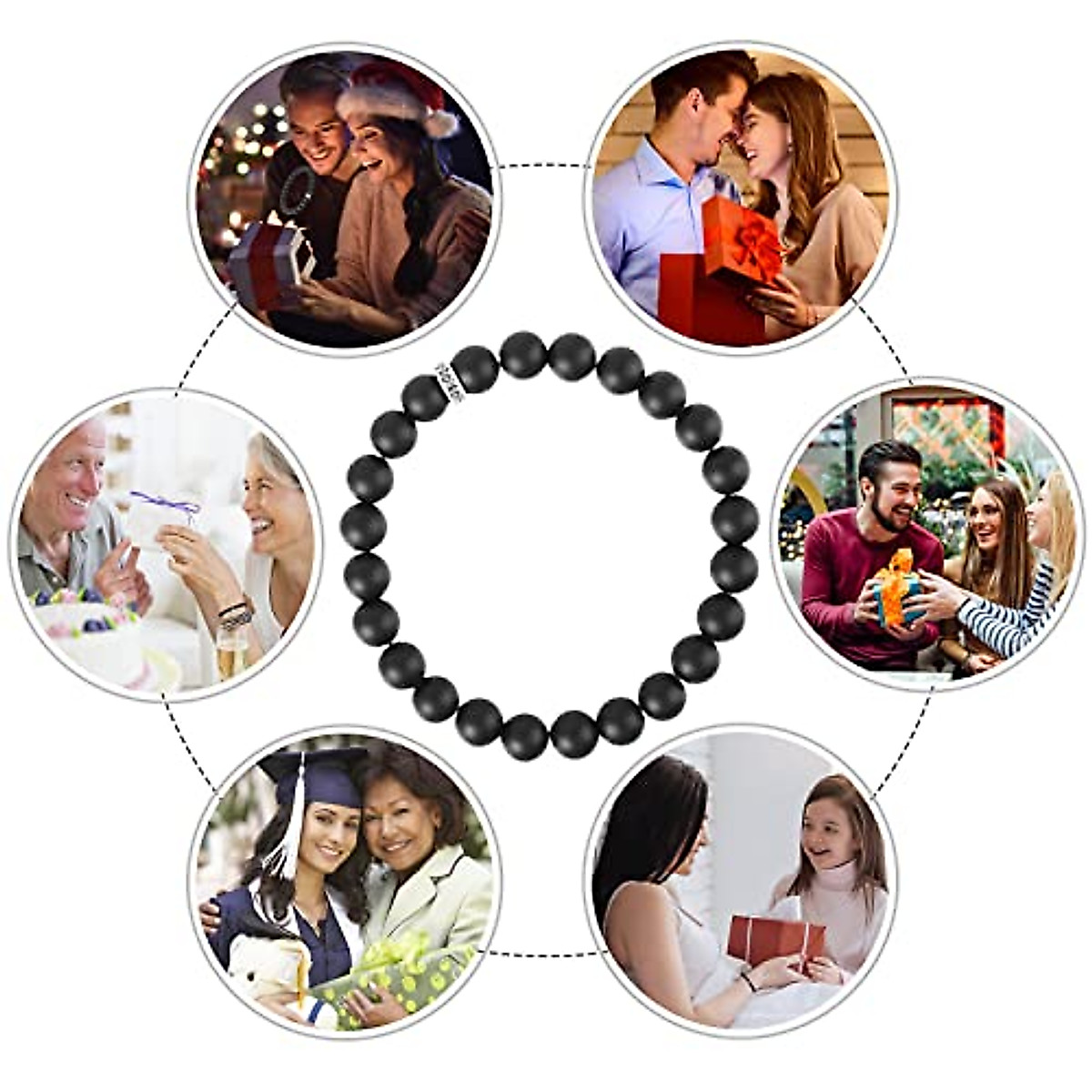 Black Onyx Protection Bracelet, Healing Crystal Black Onyx Bracelet for Men Women Anti anxiety, Bring Good Luck Money Prosperity Handmade Gemstone Chakra Positive Energy Beaded Protection Bracelets