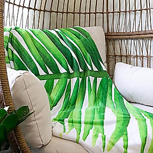 Giant Serene Palm Leaf Blanket - Large Leaf Shaped Blanket 90''x76'' Soft Plush Plant Shaped Throw Blanket Palm Leaf Blanket Shape Design Decorative for Couch Sofa Or Bed, White, Green