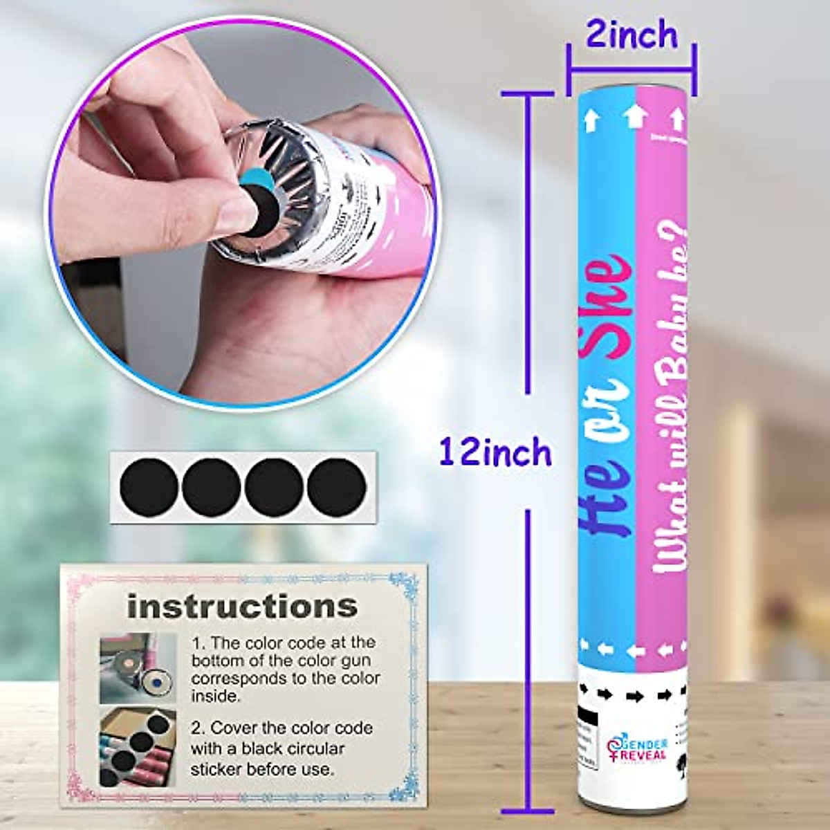 Tamodan Gender Reveal Confetti Powder Cannon，Set of 4 Gender Reveal Powder Cannon (2 Blue +2 Pink) – Gender Reveal Confetti Powder Cannon Ideal for Pregnancy Announcement