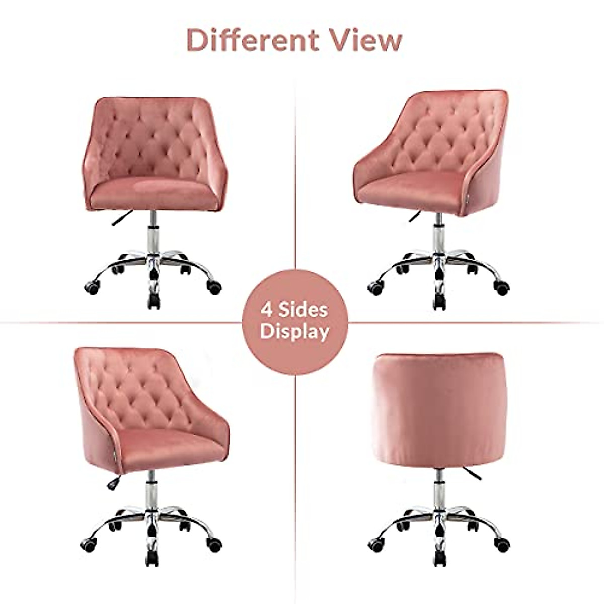 Recaceik Home Office Desk Chairs, Adjustable Swivel Ergonomic Office Chair, Soft Velvet Computer Desk Task Chairs for Home Office, Bedroom, Living Room, Study, Light Pink