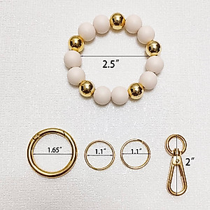 Junyuerly Wristlet Keychain Silicone Beaded Key Ring Bracelet for Women Elastic Bangle Key Chain Holder (Gold bead + white bead)