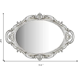 Yamfurga Oval Decorative Mirror Tray, French Style, Makeup Organizer, Jewelry Organizer, Serving Tray, 9.8"x 14.6", Golden Silver