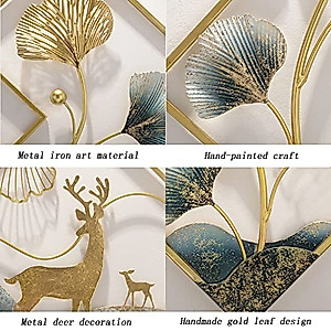 tarkay Wall Decor Living Room Deer Metal Wall Art Gold 3 Piece Metal Wall Decor 3d Ginkgo Leaf 78x27in Large Aesthetic Wall Art for bedroom Office Dining Room