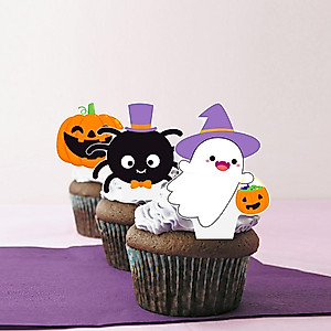 48Pcs Hallooween Cupcake Toppers A Baby is Brewing Cupcake Toppers Halloween Baby Shower Cake Decorations Ghost Pumpkin Cupcake Picks for Happy Hallowwen Boo Baby Shower Birthday Party Supplies