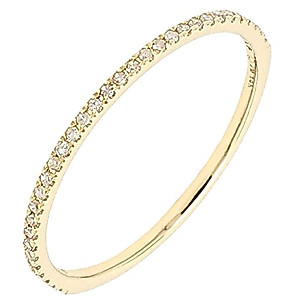 JewelMore 14k Gold Dainty Half Band Natural Diamond Wedding Anniversary Ring (1/10 cttw, G-H Color) (White Gold, 6)
