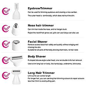 Electric Razor for Women Removal for Body Nose Hair Trimmer Face Shavers Eyebrow Legs Armpit Bikini Area Pubic Underarms Painless Rechargeable Portable 5 in 1 Womens Razors Set