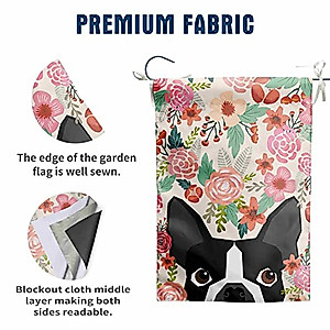 Boston Terrier Garden Flag Small - Flower Dog House Flag Welcome Holiday Yard Flag Spring Garden Decor Dogs Flag Banner Double Sided Outdoor Flags 12x18