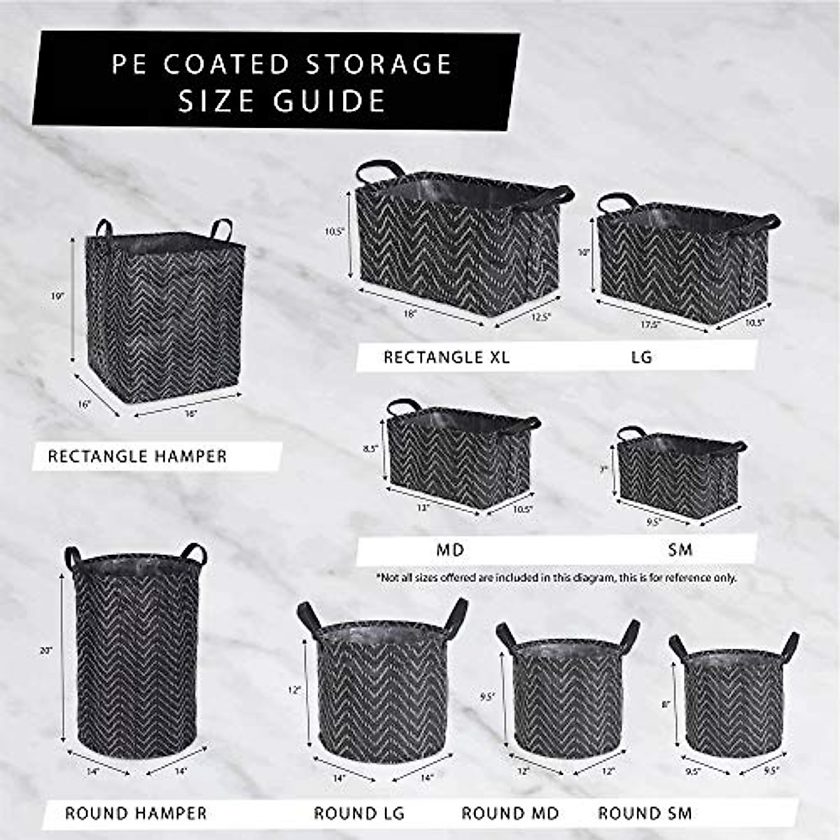 DII Collapsible Waterproof Chevron Laundry Bins, Medium Rectangle, Black/White, 2 Piece