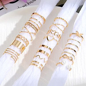 IFKM 51 Pcs Gold Knuckle Rings Set For Women Girls Vintage Stackable Joint Finger Midi Rings Dainty Cubic Zirconia Crystal Simple Twist Hollow Cute Rings Pack Jewelry Gift