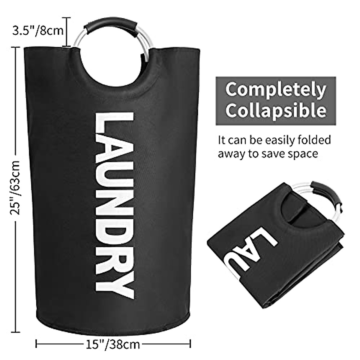 ZERO JET LAG 82L Large Laundry Basket Collapsible Fabric Laundry Hamper Tall Foldable Laundry Bag Handles Waterproof Washing Bin Clothes Bag Travel Bathroom College Essentials Storage (Black, L)