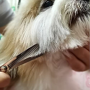 FAIGEO Dog Grooming Scissors Kit with Safety Round Tips Stainless Steel Professional Dog Grooming Shears Set - Thinning, Curved Scissors and Comb for Dog Cat Pet