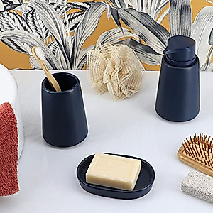 Navy Blue Bathroom Accessory Set - 4 Pieces - Sleek & Practical - Overcome Bathroom Issues with Our Smooth Collection for Organized, Sophisticated & Convenient Decor
