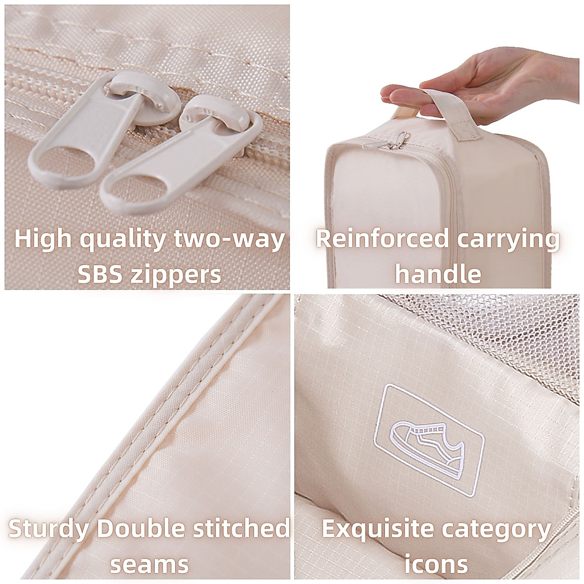 TIANZONG Travel Shoe Bag with Handle Holds 2 Pairs of Shoes, Shoe Packing Cubes for Travel (Beige, 2 Pack)