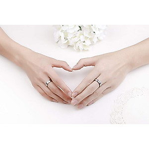 LAVUMO Matching Promise Rings for Couples Love You Forever Wedding Bands Sets for Him and Her Half Heart Rings Stainless Steel 6mm with Box Comfort Fit (Men 14 & Women 7)