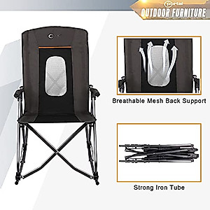 PORTAL Folding Camping Rocking Chairs Outdoor Mesh Patio Rocker Recliner Chairs with High Back Hard Armrest Support 300 lbs, Black