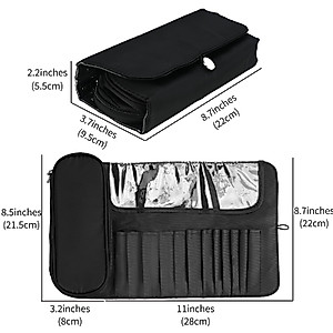 LUEXBOX Portable Folding Makeup Brush Bag, Multifunctional Cosmetics Rolling Storage Case Makeup Brush Holder for Travel, Makeup Brush Organizer Bag (Black)