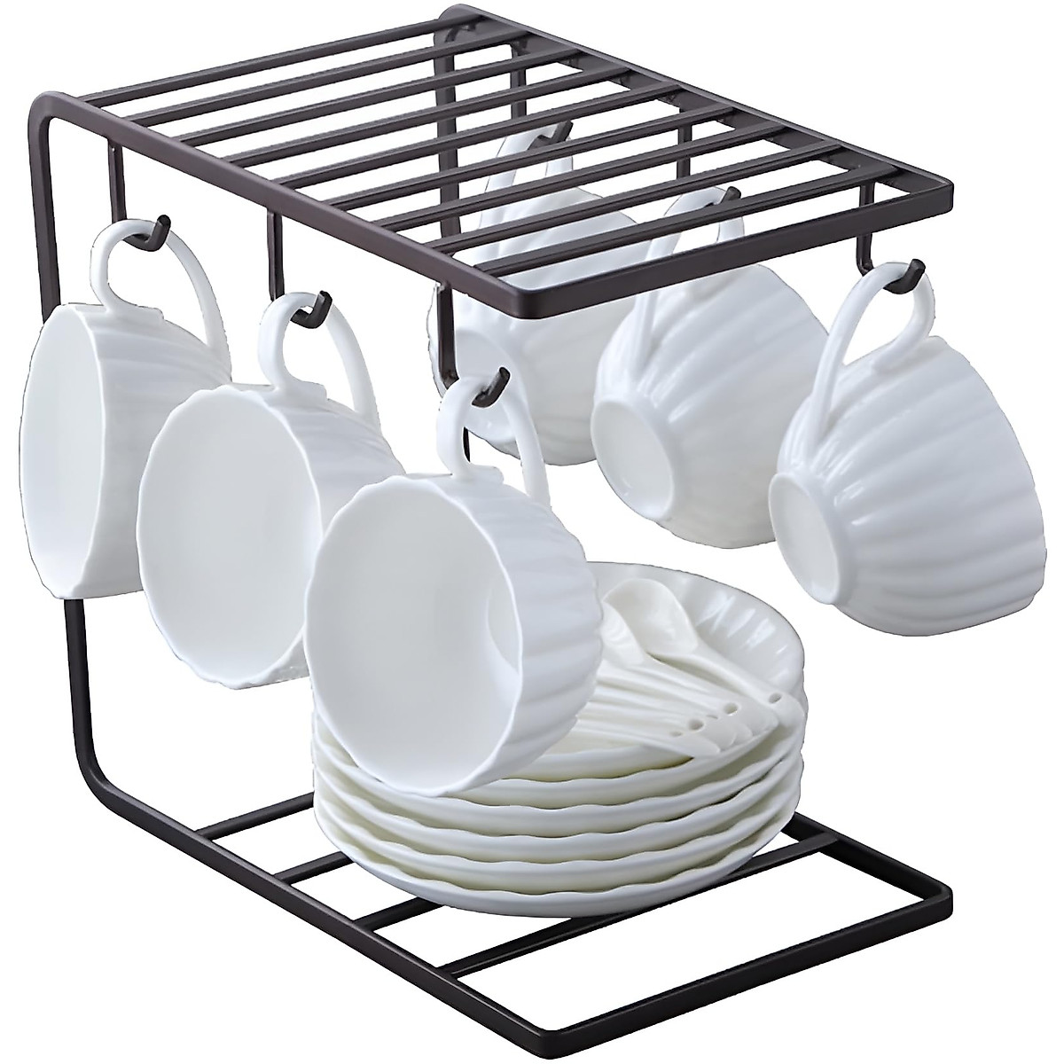 7UYUU Metal Mug Tree Holder Stand for Counter 6 Hooks Coffee Cup Display Hanger Rack Organizer for Kitchen Cabinet - Brown - 9.5 x 9.1In