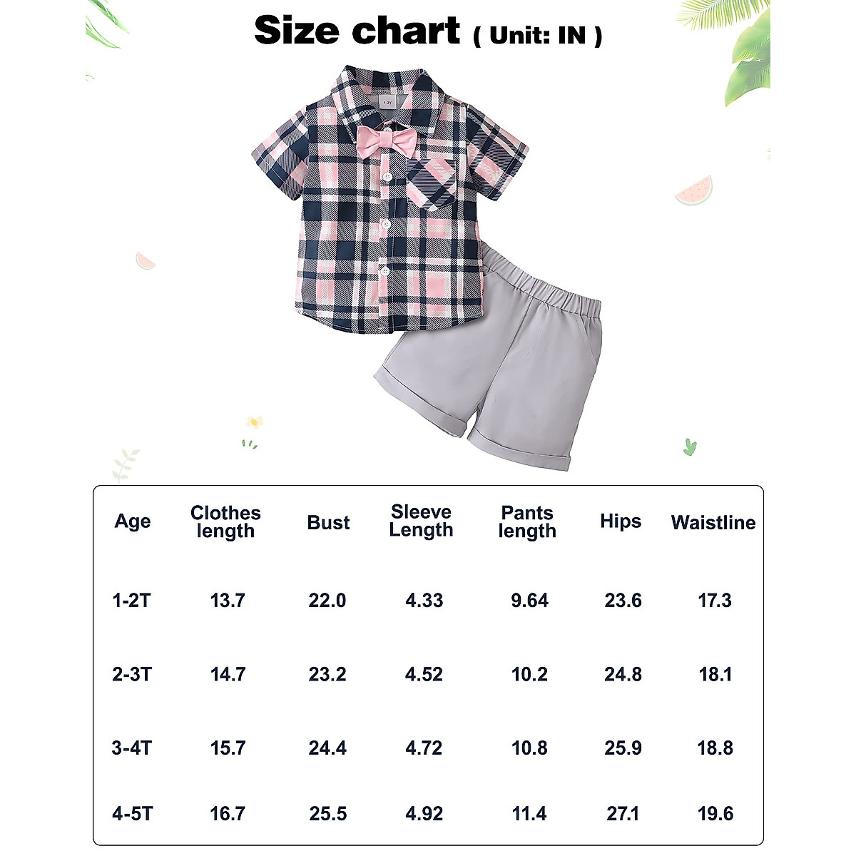YUEMION Toddler Baby Boy Shorts Sets Outfit, Infant Kid Short Sleeve Shirt Top+shorts Suits
