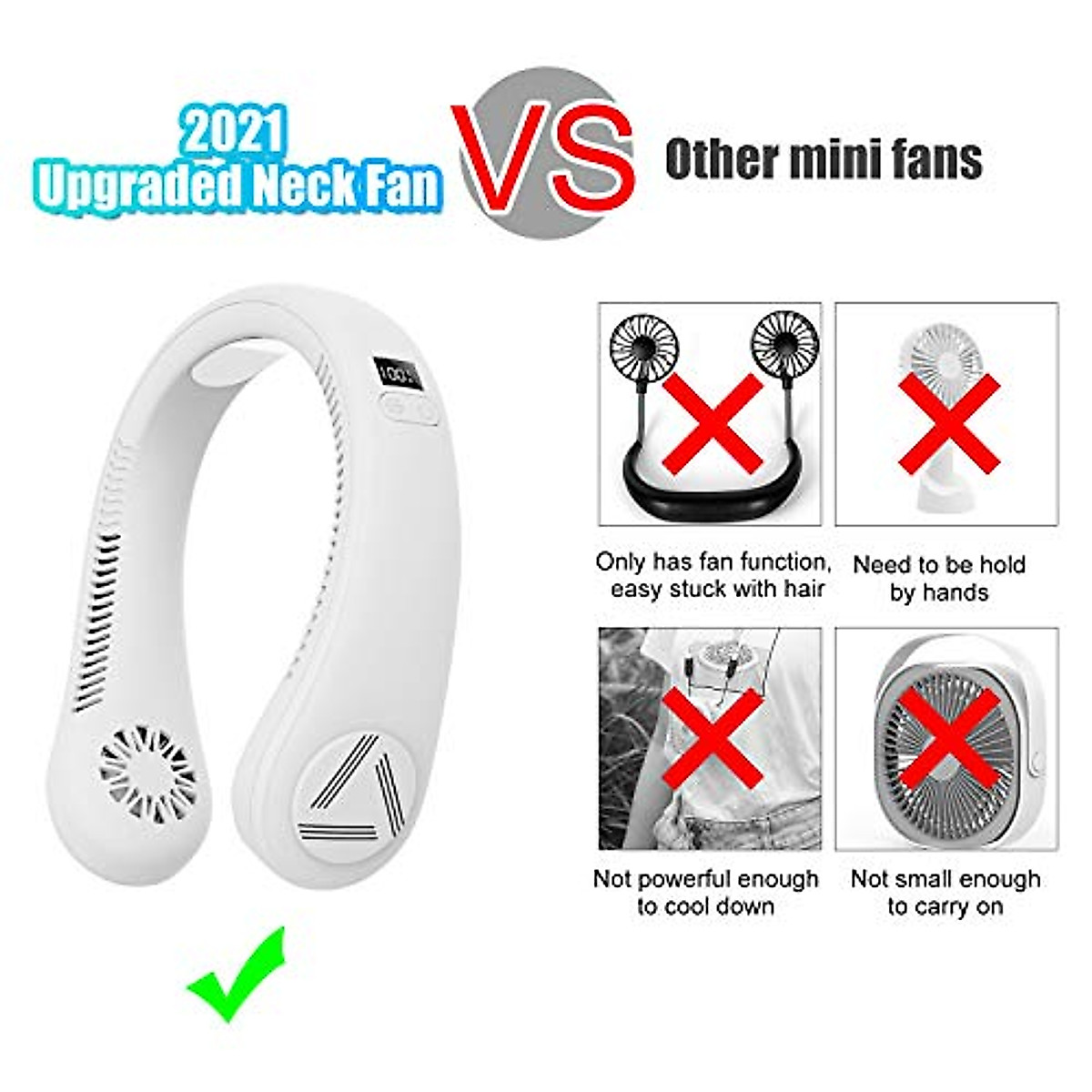 NORMIA RITA [2023 Upgraded] Personal Air Conditioner Neck Fan with Refrigeration Chip USB Poratble Fan LED Screen Fast Cool 45℉-55℉/ 3 Wind Speeds