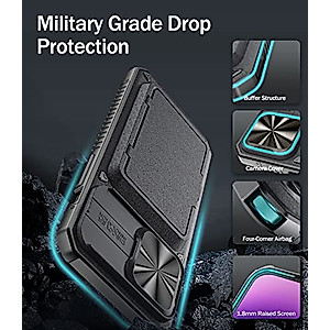 Vihibii for iPhone 14 Pro Max Case, Wallet Case with Card Holder (Storage 4 Cards), Slide Camera Cover & Kickstand [Military Grade Drop Protection] Phone Case 6.7" (2022), Black