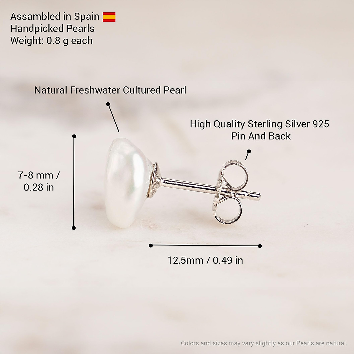 Woman Pearl Earrings Freshwater Cultured Keshi Pearls in White and Gray by SECRET & YOU | Sterling Silver 925 | Available in 10 sizes from 7-8 mm to 15-16 mm