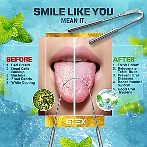 GTEX Tongue Scraper (3 Pack) with Travel Pouch - Medical Grade 100% Stainless Steel Metal Tongue Cleaner for Adults and Kids - 3 Tounge Scrapers