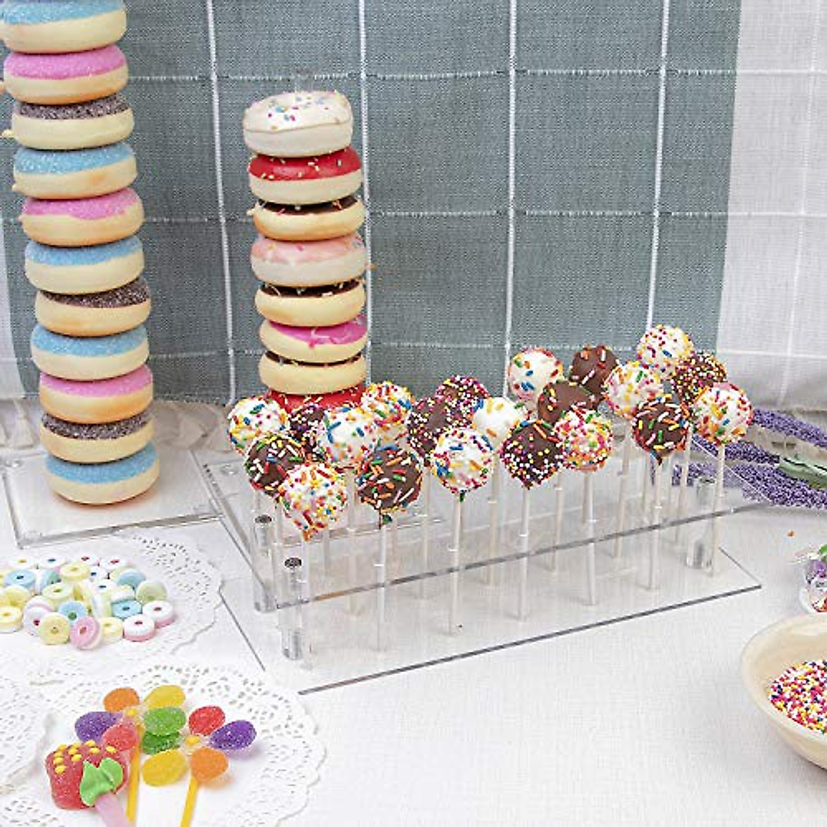 YestBuy Cake Pop Display Stand, 21 Hole Cake Pop Holder, Lollipop Holder for Weddings, Birthday Parties, Anniversaries Gift, Halloween, Christmas Candy Decorative (Clear)