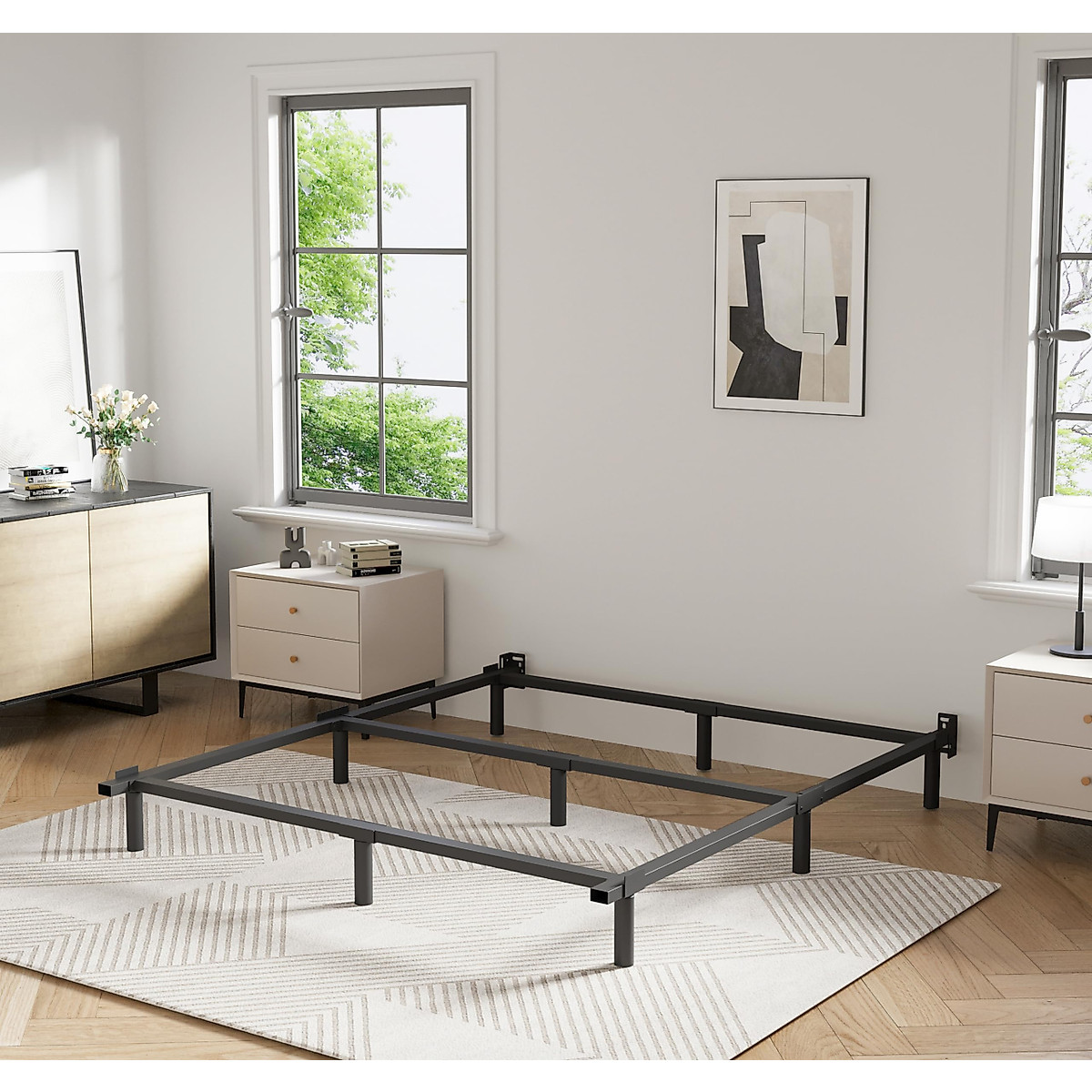 Bedsnus Full Size Bed Frame, 9 Inch Metal Basics Bed Frame,High Profile Base for Box Spring, 9-Leg Support, Noise-Free, Easy Assembly, Black