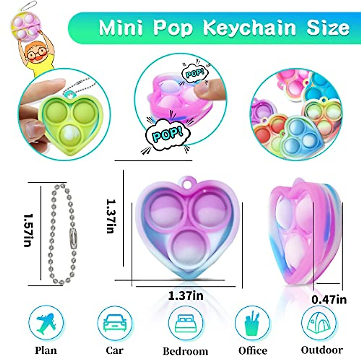 ONKULL® Pop Fidget Toys Its Party Favors Toys, 30 Pcs Pop Keychain for Kids Sensory Toys Fidget Pack Push Pop Bulk Toys Party Fidget Pop Keychain Toys Classroom Birthday Gift for Girls Boys