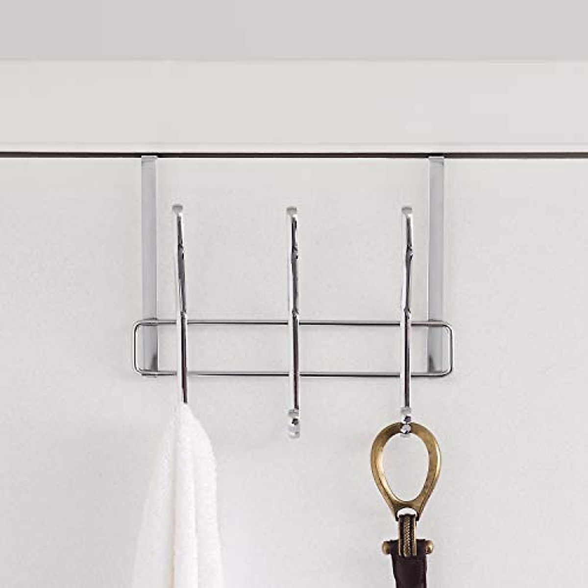 Home Basics 3 Dual Hook Over the Door Hanging Organizing Rack, Multi-purpose for Hanging Clothes, Towels, Coats, Rust Resistant, Chrome