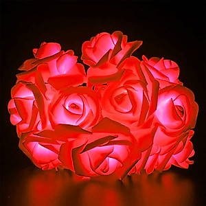 Yomiie Rose Flower String Lights Valentine's Day Decoration 6.6 ft 20 Rose Lamp Fairy String Lights, DIY Lights Decorations for Mother's Day Wedding Garden Party Decoration - Red