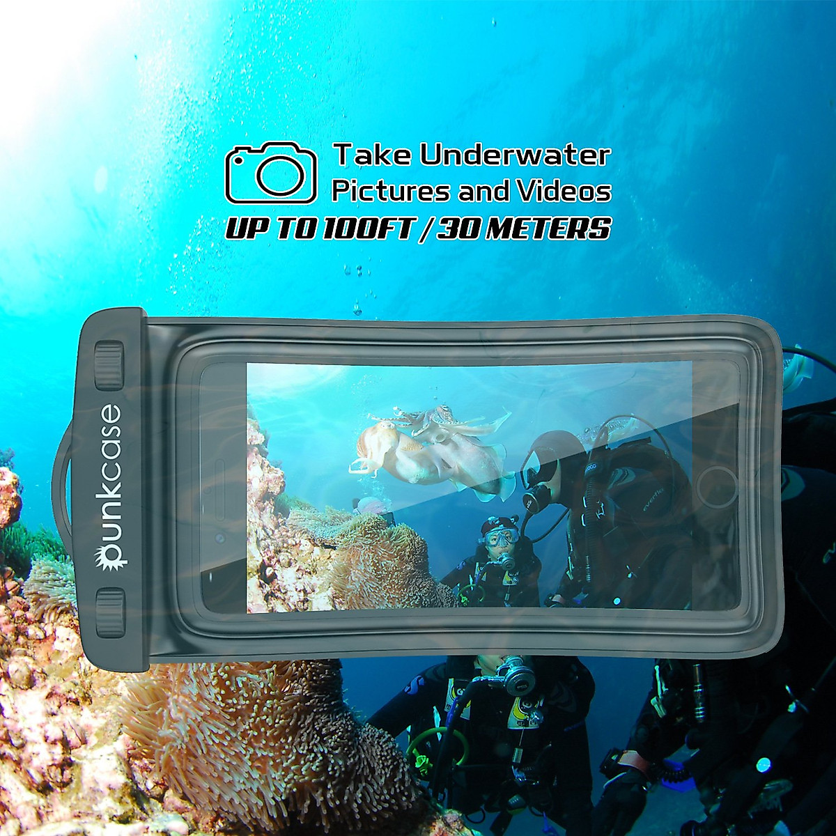 Waterproof Phone Pouch, PunkBag Universal Floating Dry Case Bag for Most Cell Phones incl. iPhone 8 Plus & Samsung Galaxy S9 | Perfect for Keeping Your Cellphone & Valuables Dry and Safe [Black]