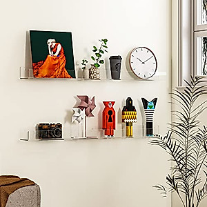 MESAILUP Acrylic Floating Wall Shelf, 2 Pack 36 Inch Invisible Storage Rack, Modern Picture Ledge Display Shelf, Wall Mounted Bookshelf for Kids Room, Clear Bathroom Organizer