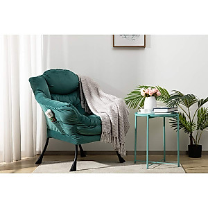 HollyHOME Modern Fabric Large Lazy Chair, Accent Oversized Comfy Reading Chair, Thick Padded Cozy Lounge Chair with Armrest, Leisure Sofa Chair for Living Room, Bedroom, Dorm, Dark Atrovirens